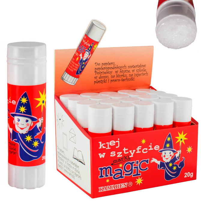 Klej MAGIC Magiczny w sztyfcie 20g szkolny biurowy mocny KAMABEN 20szt ...